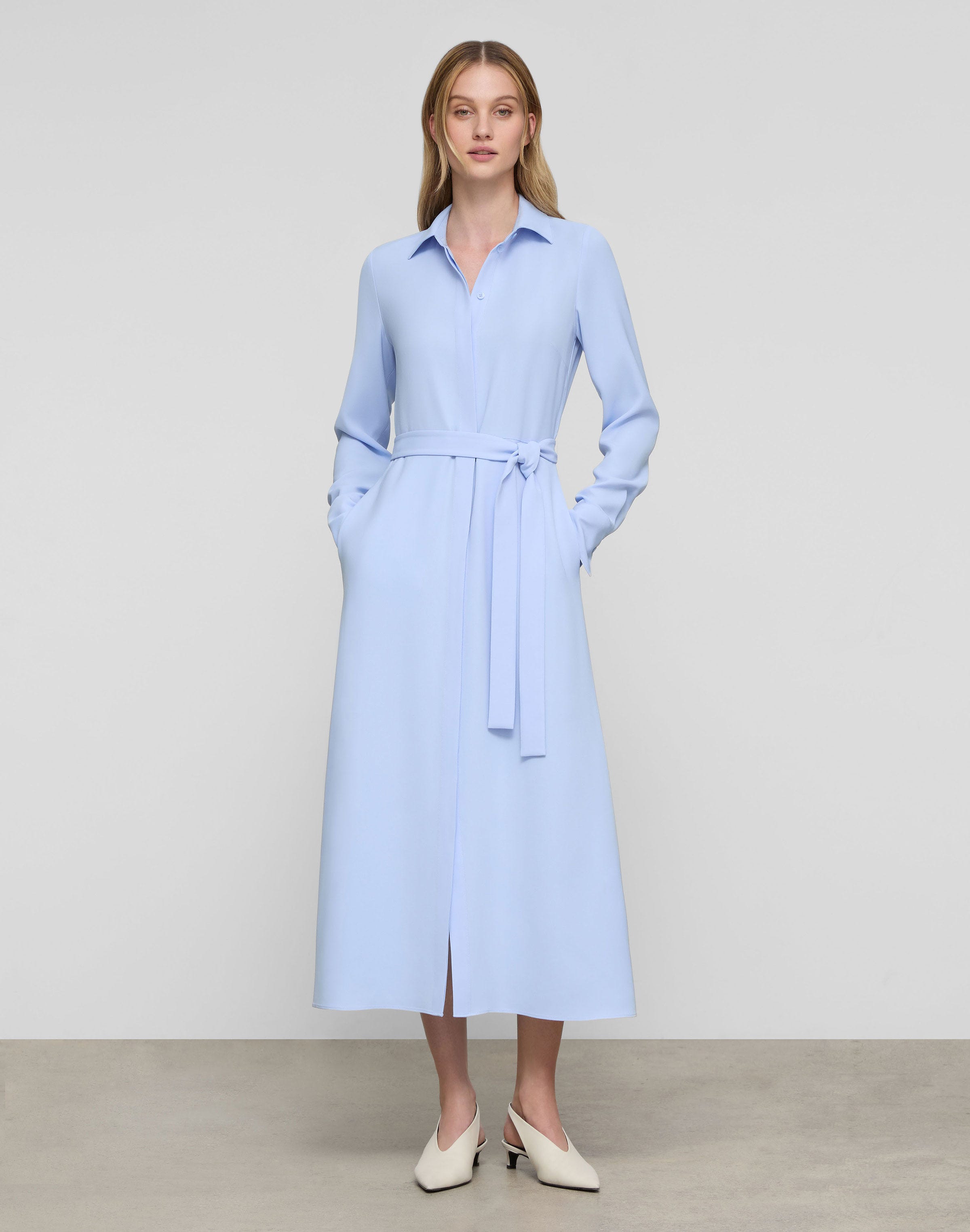 LAFAYETTE 148 NEW YORK Crepe Long Sleeve Midi Shirtdress